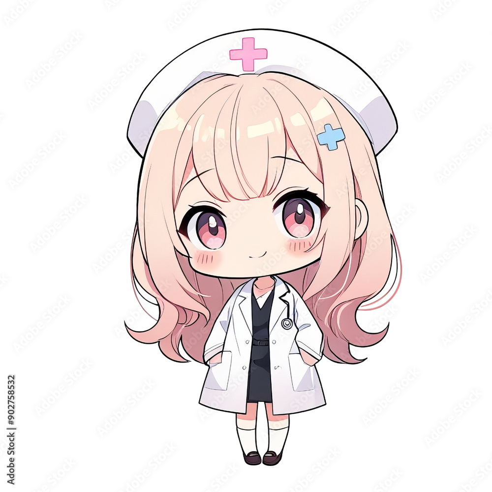 Cute anime nurse character with pink hair and a friendly smile, dressed ...
