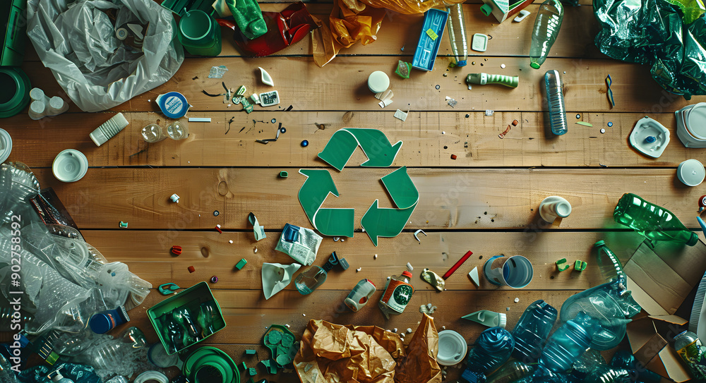 "Green Recycling Symbol Surrounded by Different Types of Recyclable ...