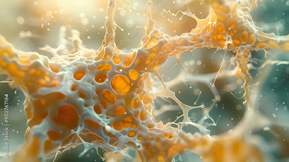 Microscopic Cell Structure Pale Yellow Color Scheme Interconnected