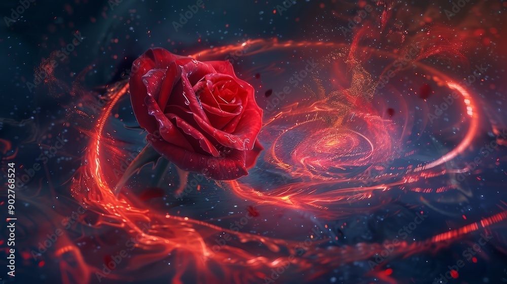 red rose inside of an o harvesting with swirling magical energy, the ...