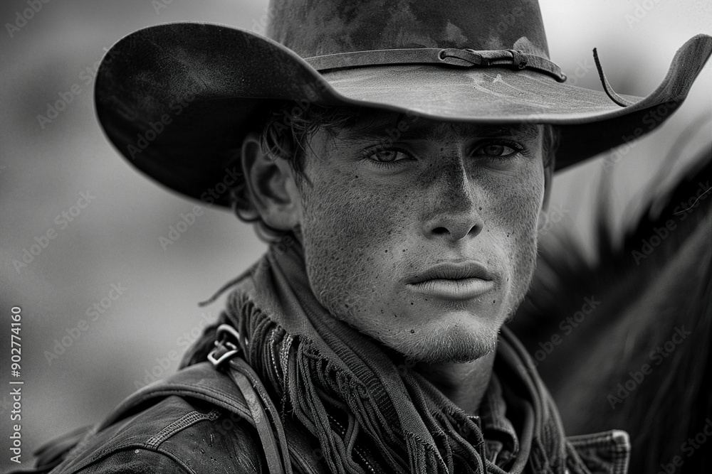 Dangerous cowboy western movie personage with gun and horse made with ...