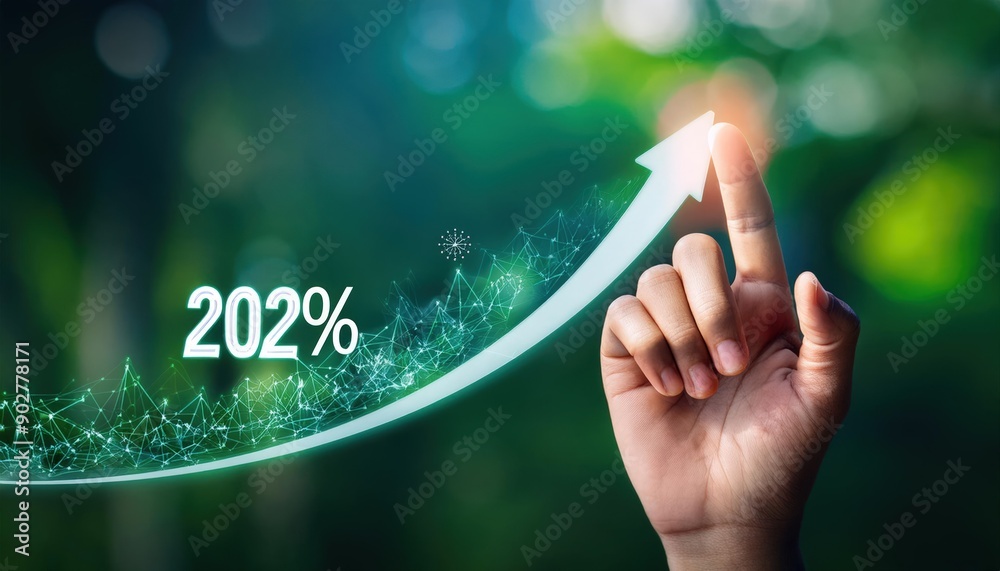 Carbon neutrality concept. Hand touching increasing arrow with carbon ...