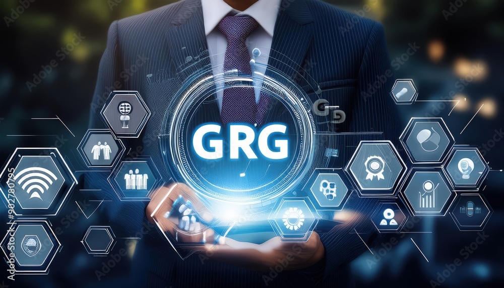 GRC Concept. Governance Risk and Compliance, Businessman with GRC ...