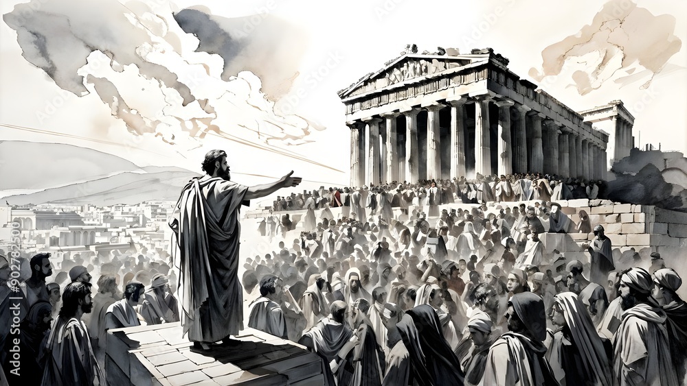 The Apostle Paul Preaching to a Diverse Crowd in the Ancient City of ...