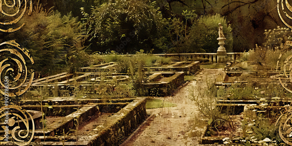 The Twisted Maze: A tangled, overgrown garden maze, its pathways ...