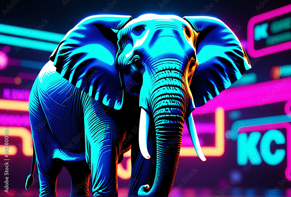 elephant colorful neon retro wave background animation high resolution ...