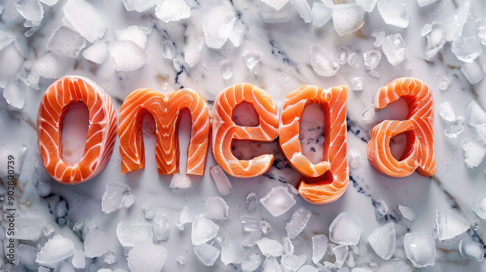 the word omega made from salmon on a marble background, vitamin, Omega ...