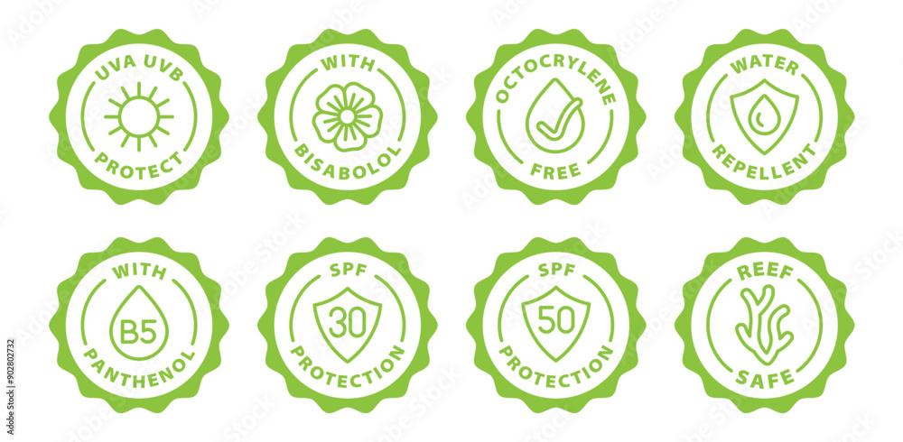 sun protection icon set uva uvb spf black outline icon round rounded ...