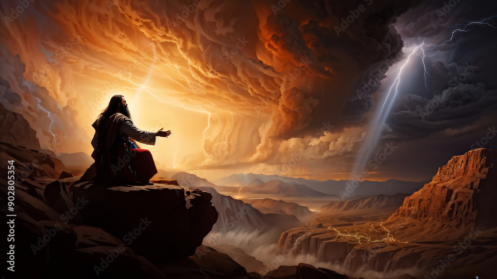 The Ten Commandments Given to Moses on Mount Sinai Amidst Thunder and ...