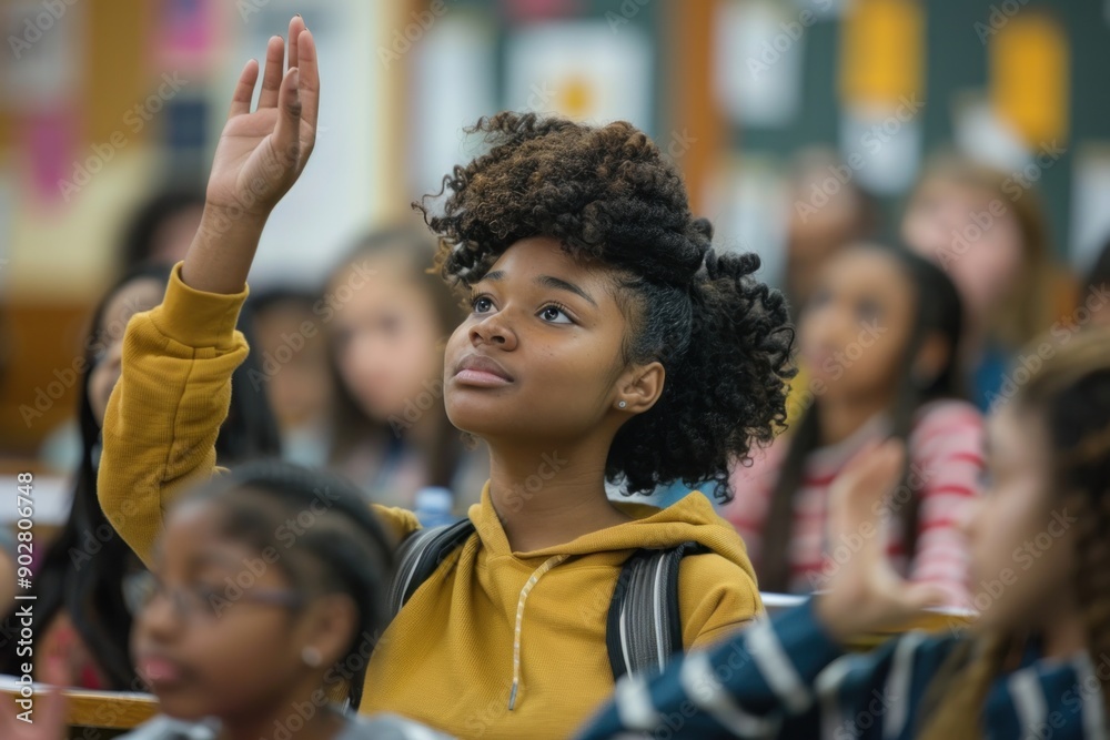 Diverse High School Classroom: Black Secondary Student Engaged in ...