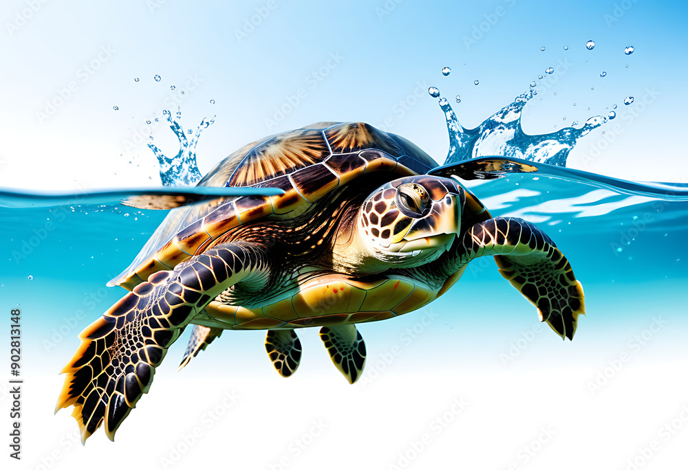 turtle swimming water splash isolated white background high resolution ...
