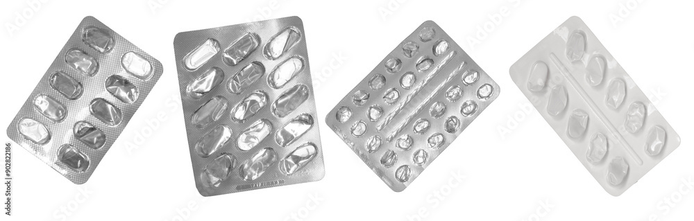 4 Different Empty Medicine Blisters. Silver And White Medication ...