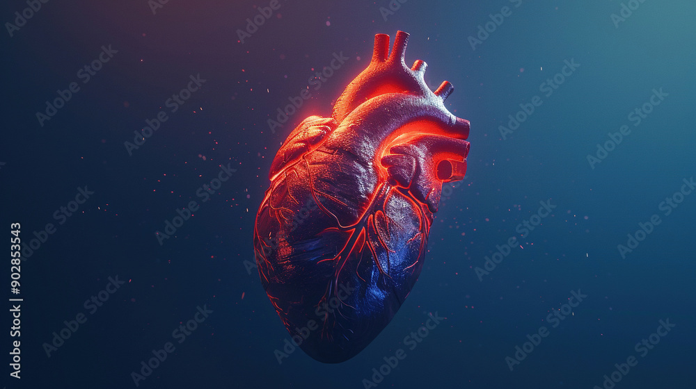 3D rendered illustration of the human heart with dark background in ...