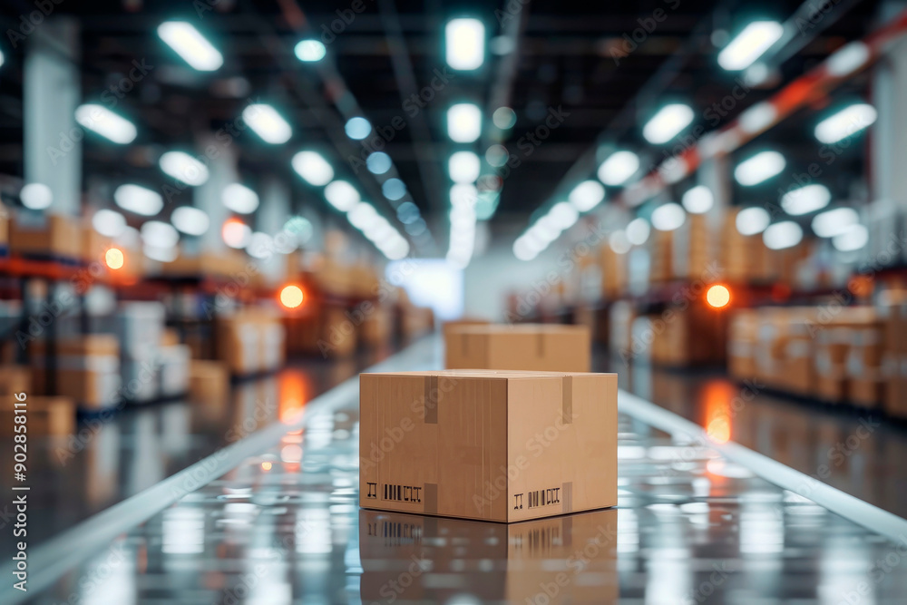 Image of a well-lit warehouse interior with numerous cardboard boxes on ...