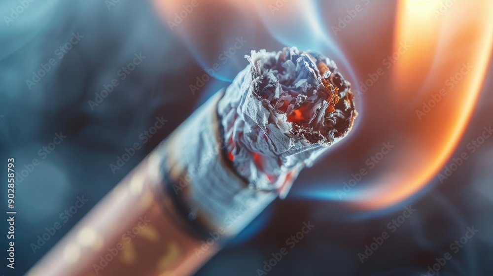 This image artfully captures the tip of a burning cigarette with ...