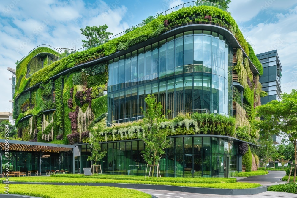 Eco-Friendly Green Building Design with Lush Vertical Gardens and ...