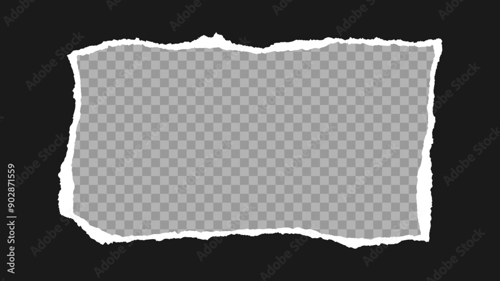 Black paper frame with torn piece in the center isolated on gray ...