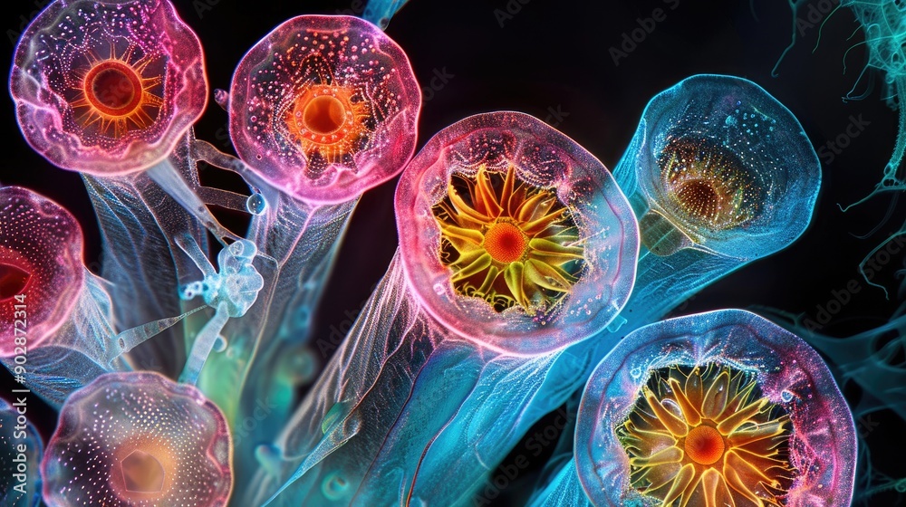 Microscope image of a colored garlic root All phases of mitosis are ...