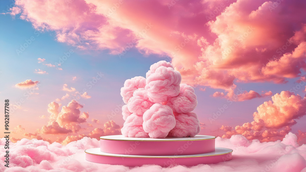 cotton candy product display podium, clouds, product stand with product ...
