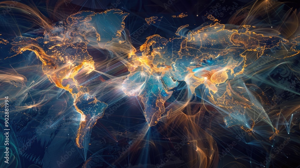 Global air travel network visual, depicting the complex web of flight ...