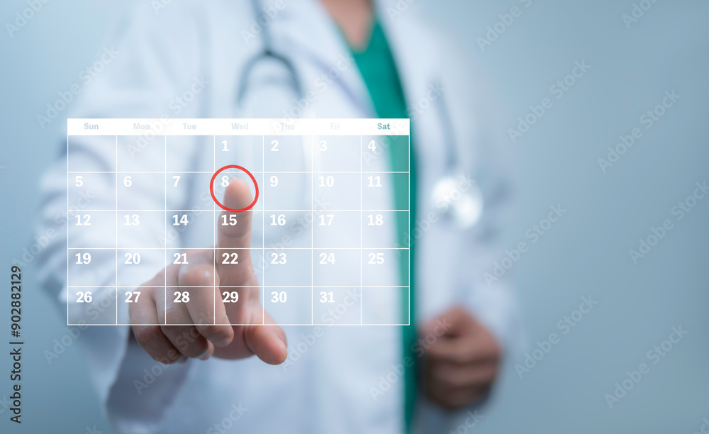 Medical worker touch virtual digital calendar for plan treatment ...