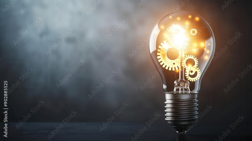 Light bulb with gears and cogs inside, mechanical brilliance ...