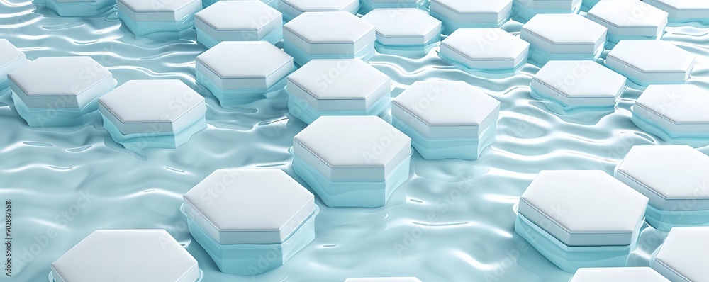 Hexagon pattern with water ripple effects, 3D hexagons, nature-inspired ...