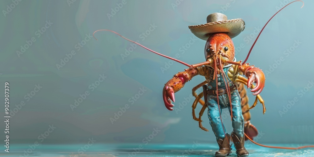 Claw-some Cowboy: Cute Lobster Dressed as a Wild West Wrangler with ...