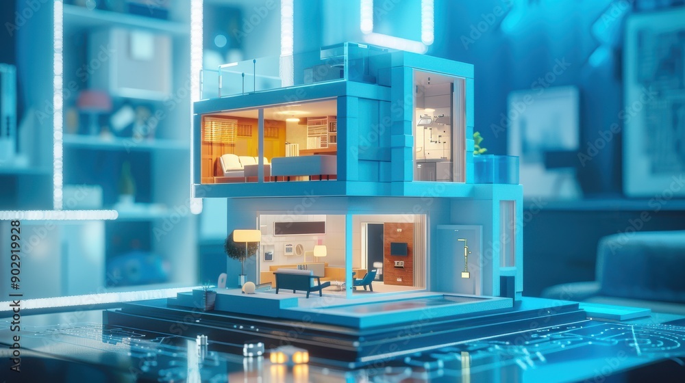 Modern Architectural Model of a Brightly Lit Home Featuring Open Spaces ...