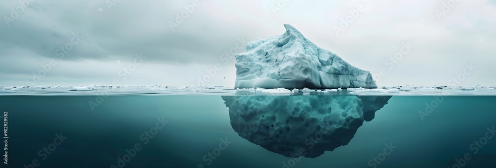 Iceberg with the bottom half submerged in water and the top part ...