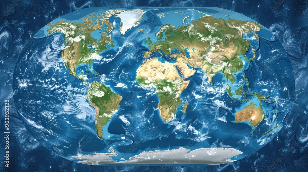 A large, colorful, and detailed map of the world. The colors are ...