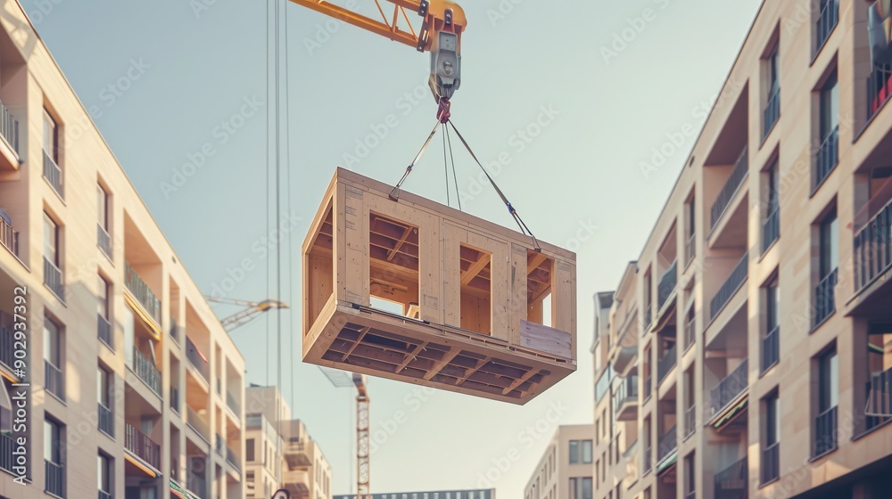 wooden building module , crane lifting , prefabricated wooden structure ...