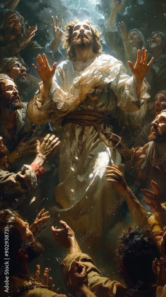 Jesus appearing to His disciples after rising from the dead. Stock ...