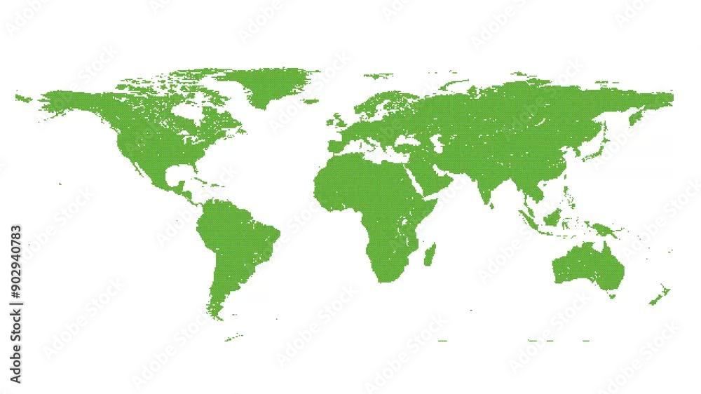 Animated green and blue world map of dots on a white background 4K ...