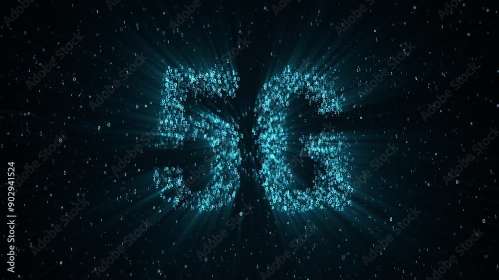 5G technology conception, dynamic animation of chaotically slow moving ...