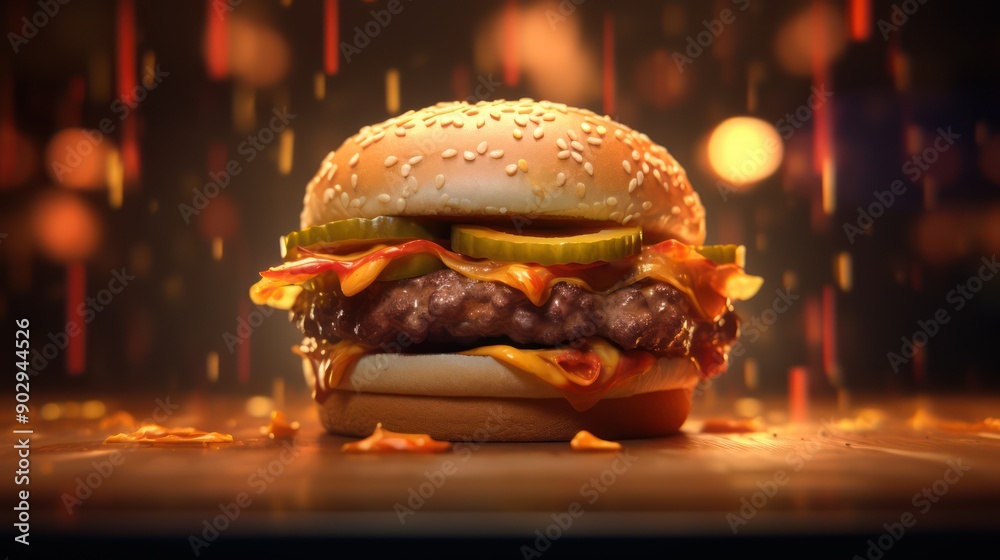 giraffe with cheese, pickles, and onions on a bun, cinematic style ...