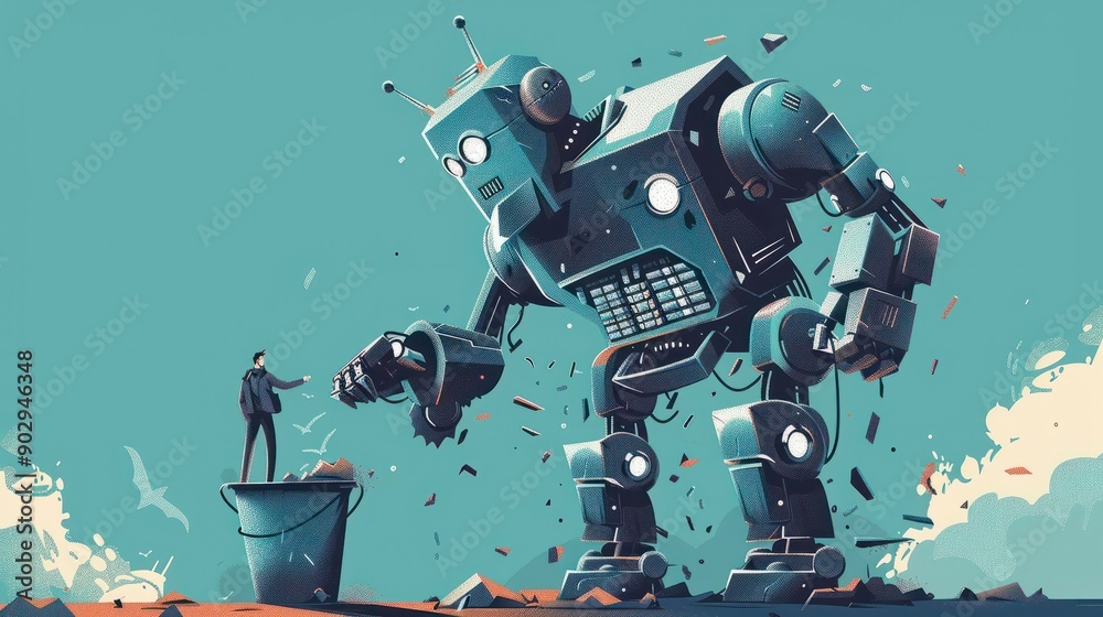 In a symbolic portrayal of artificial intelligence replacing jobs, a ...