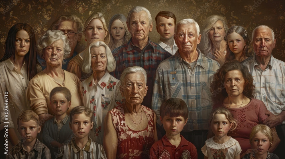 Large family reunion with multiple generations posing for a photo ...