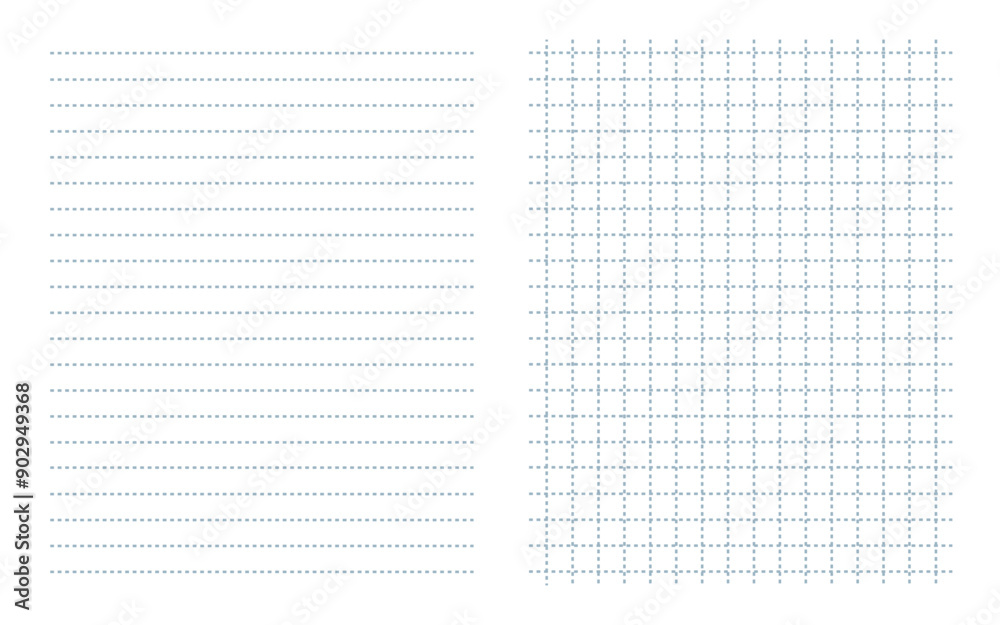 Set square grid notebook sheet paper art blue color in dotted line and ...