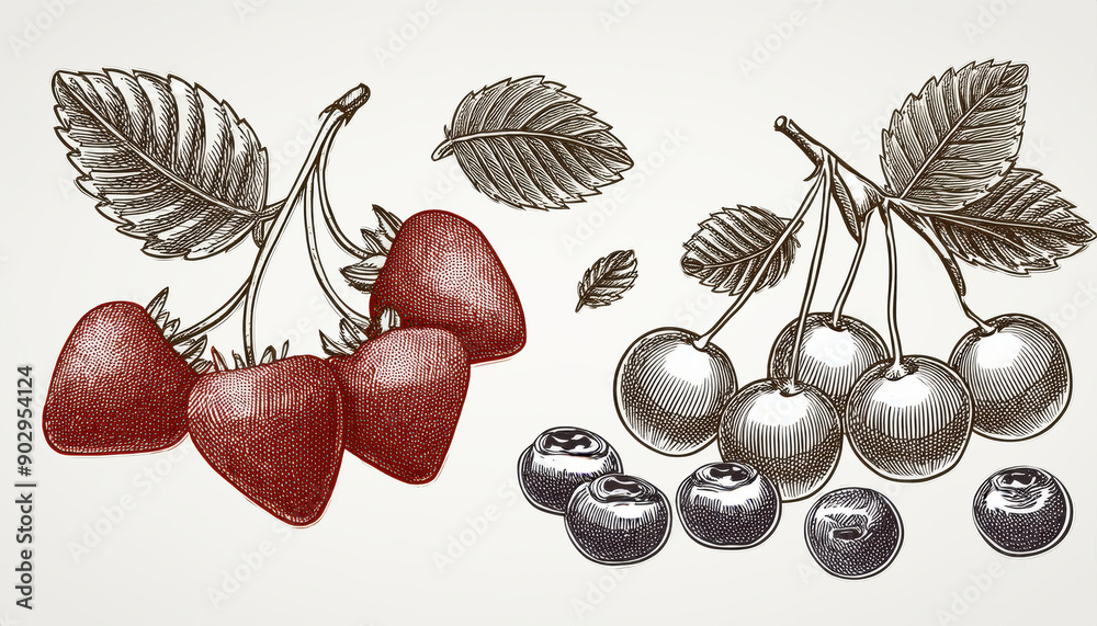 Illustraion of Vintage engraving of berry symbols Stock Illustration ...