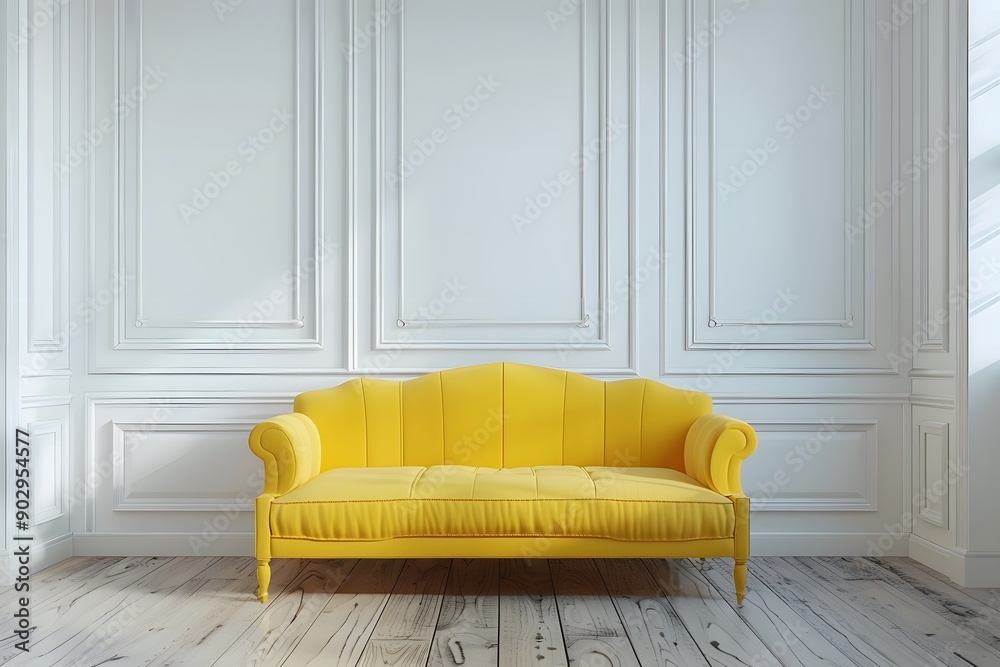 Bright Yellow Sofa in a Minimalist Room with Elegant White Walls Stock ...