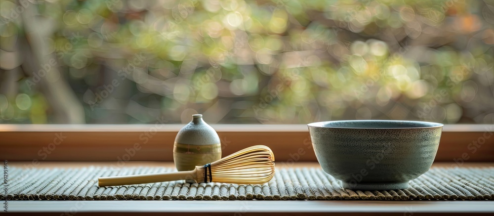 Tea bowl and bamboo tea whisk are essential items for a traditional ...