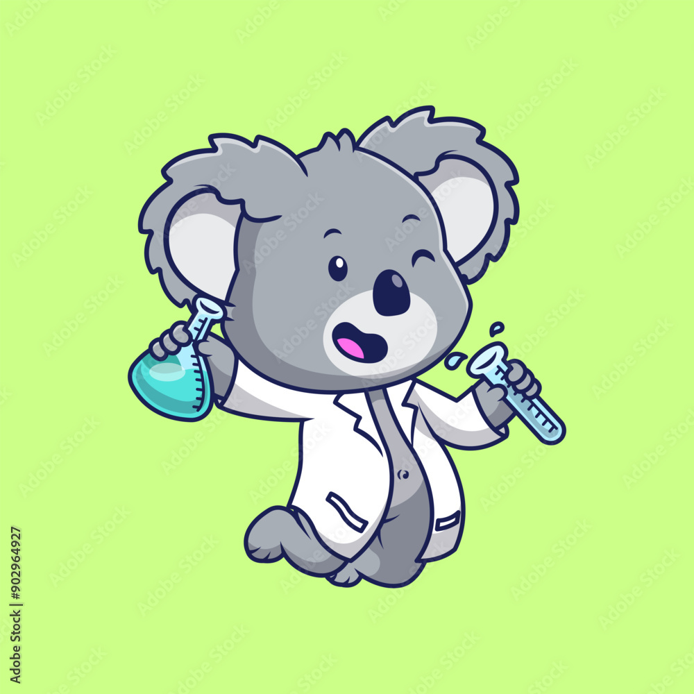 Koala Scientist Holding Lab Bottles Cartoon Vector Icon Illustration ...