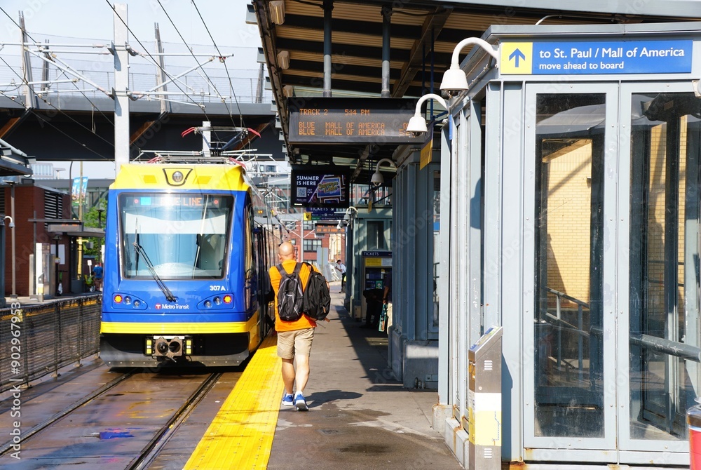 Minneapolis, Minnesota, U.S.A - July 12, 2024 - The blue line Metro ...