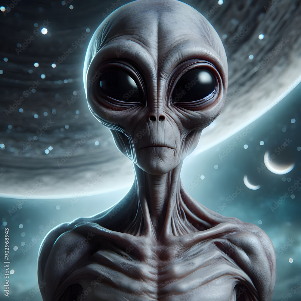 Mysterious Grey Alien | A detailed illustration of a grey alien ...