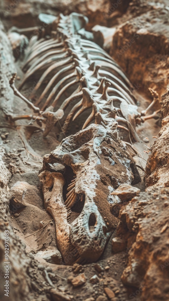 Unearthed Dinosaur Skeleton: Paleontological Discovery at Excavation ...