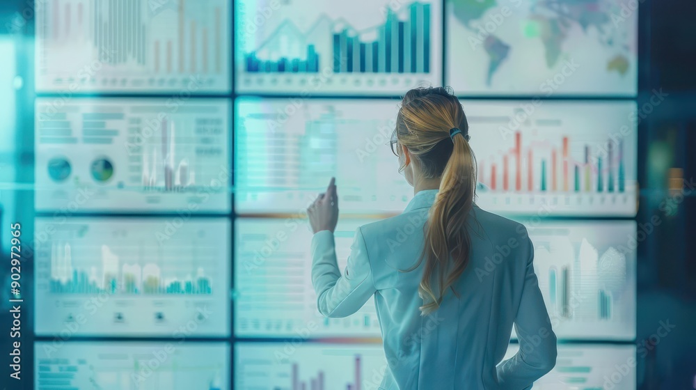 Business analyst presenting data-driven insights, right-aligned, pastel ...