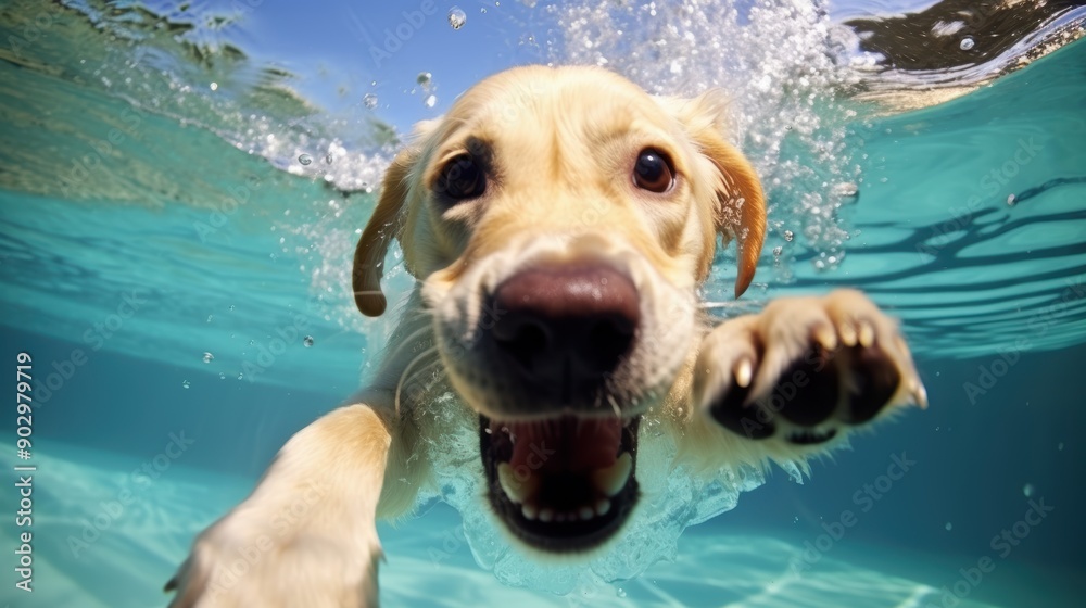 Funny underwater picture of puppies in swimming pool playing deep dive ...