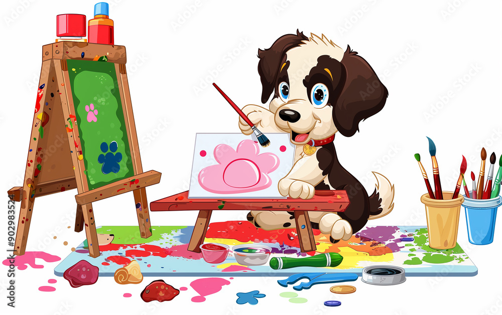 cartoon dog painting a picture of a dog with a paintbrush Stock ...