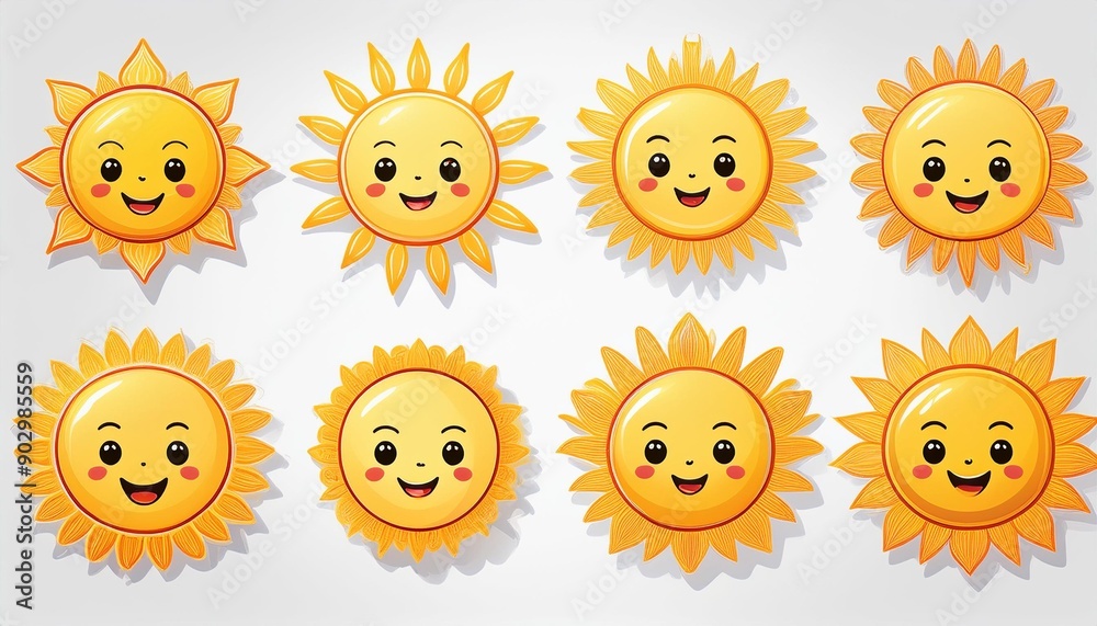 Cute Sun vector illustration set. Sun with different rays and emotions ...